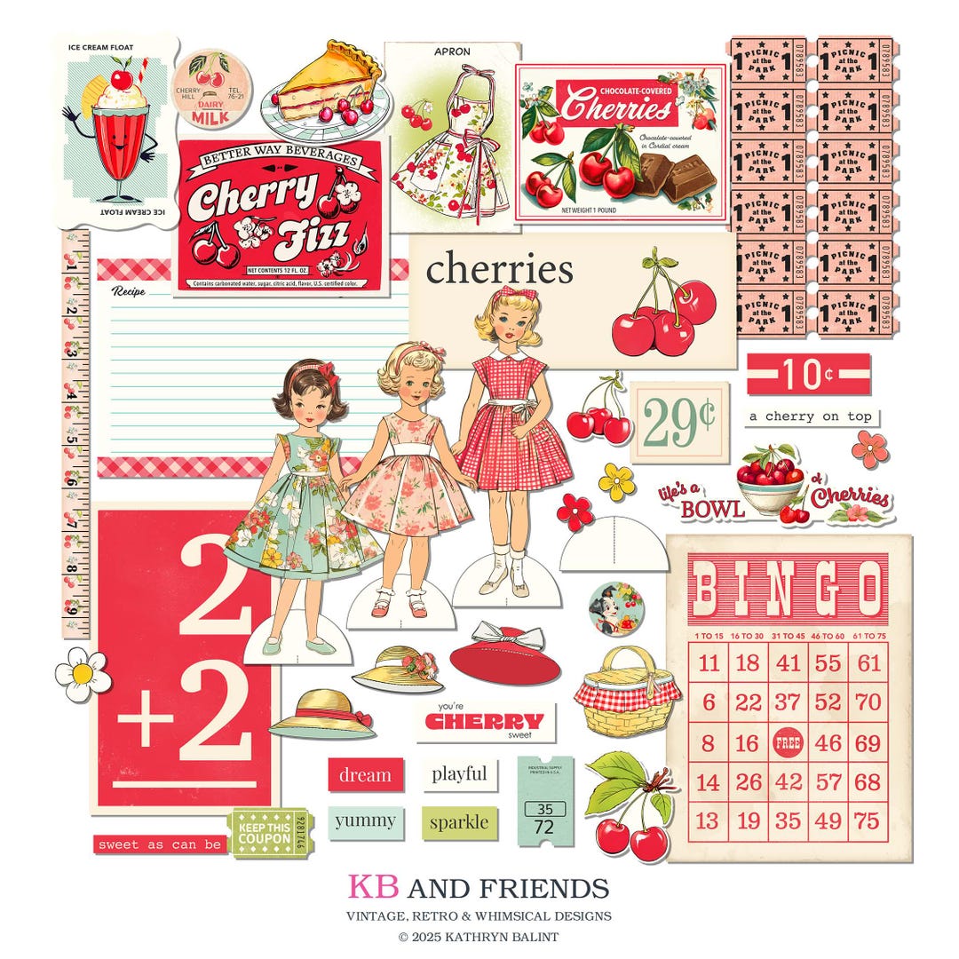 Printable Retro Style Paper Dolls: Cherry Paper Dollies Theme, Junk ...
