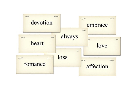 Digital vintage love and romance vocabulary flash cards / 2" by 4 ...