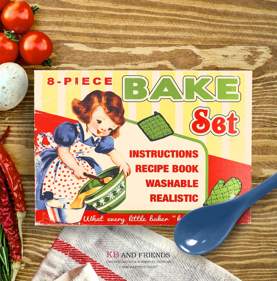 Printable Bake Set Box Featuring a Retro Girl in a Kitchen / 5" X 7" X ...