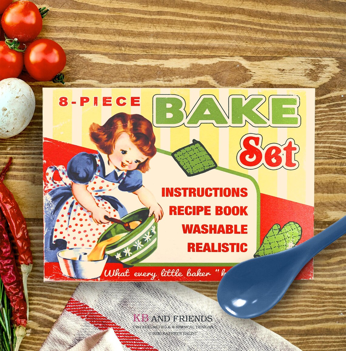Printable Bake Set Box Featuring a Retro Girl in a Kitchen / | Etsy
