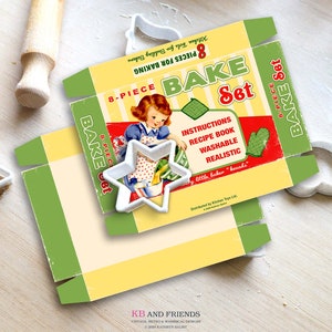 Printable Bake Set Box Featuring a Retro Girl in a Kitchen / 5" X 7" X ...