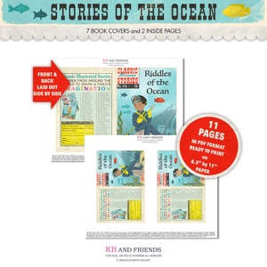 Retro Ocean Stories Printable Book Covers and Cards Featuring Mermaids ...