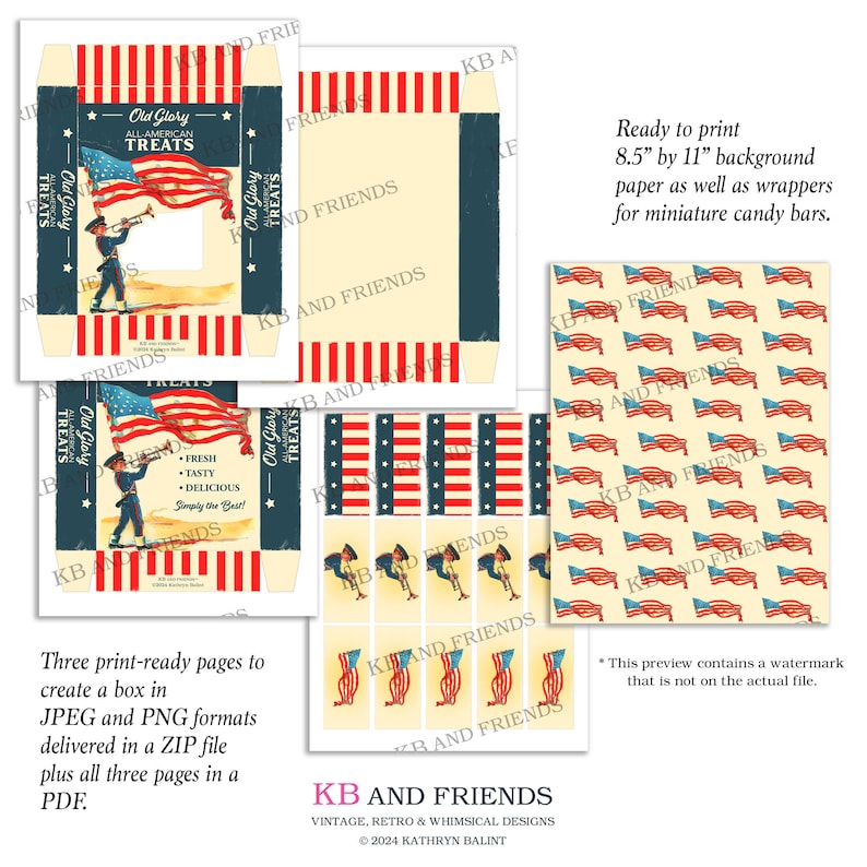 Printable DIY Old Glory Treats Box: Vintage Style Patriotic Soldier ...