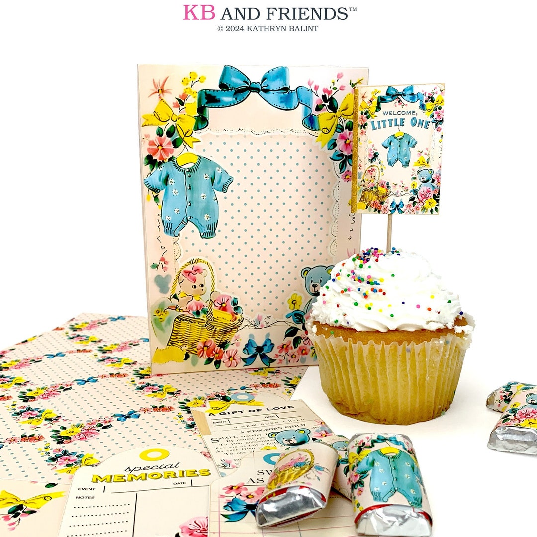 Printable "vintage Baby in Blue " Box to Assemble, Candy Wrappers, Tags ...