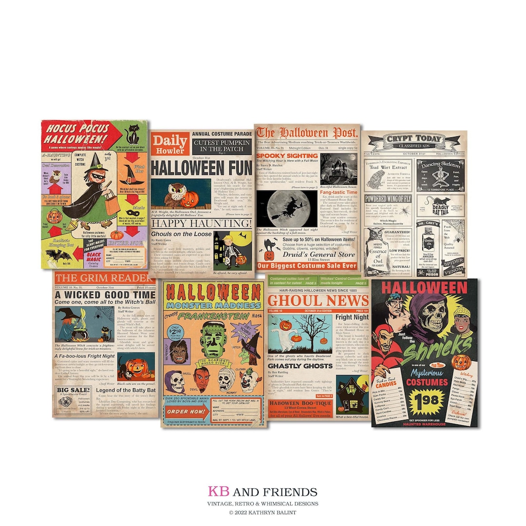 Vintage Style Digital Halloween Newspaper Pages and Advertisements to ...