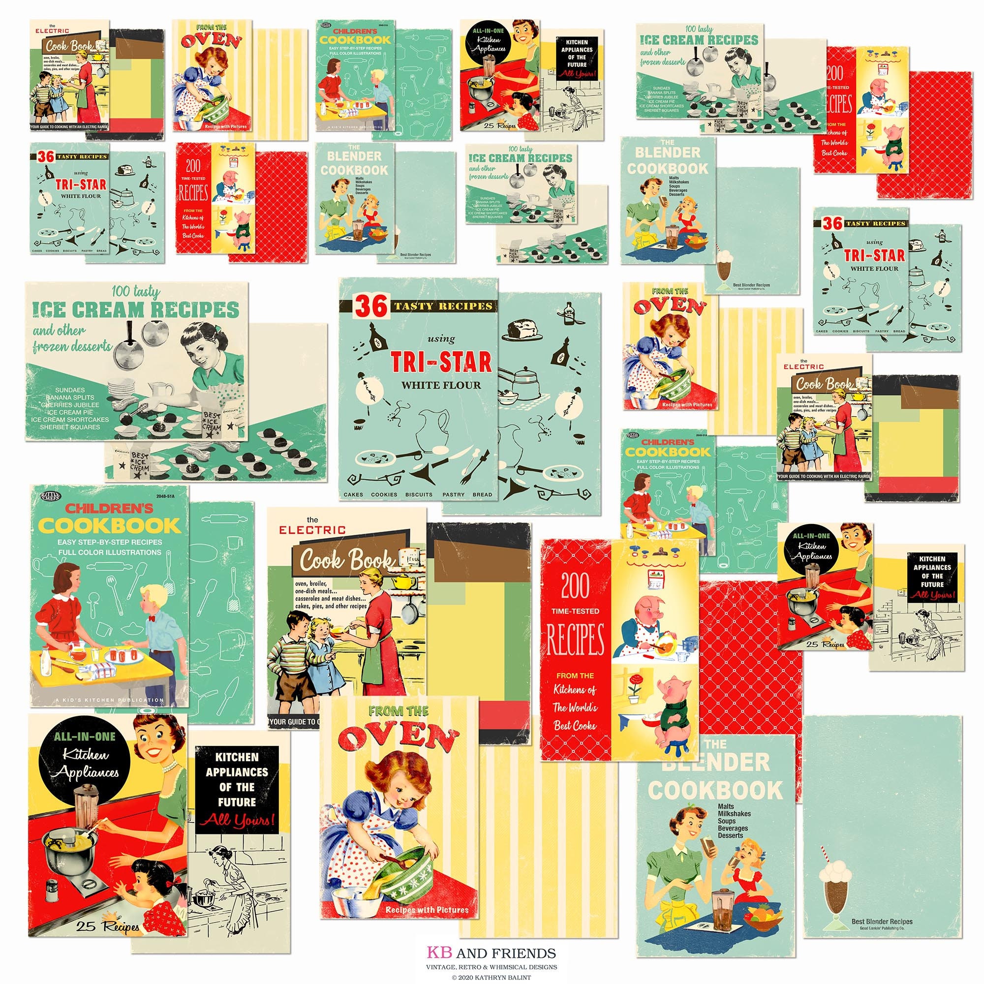 Retro Cookbook Covers: Vintage Style Kitchen Recipe Book, Journal ...