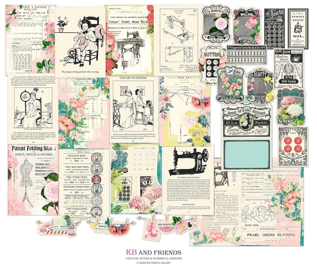 Printable Vintage Sewing Ephemera & Mixed Media Book Pages for Junk ...