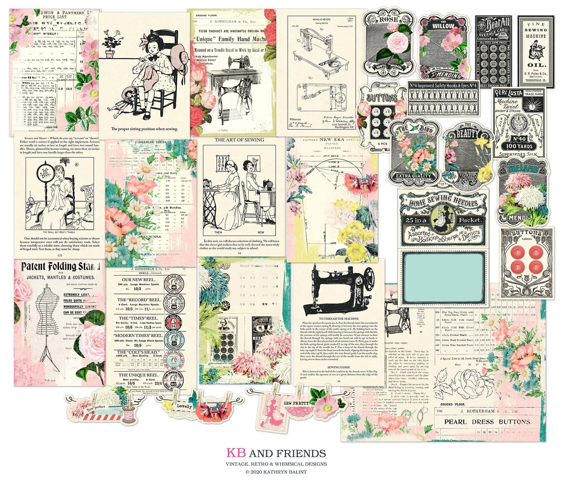 Printable Vintage Sewing Ephemera & Mixed Media Book Pages for | Etsy