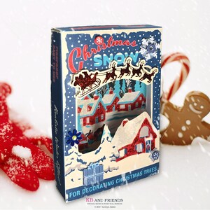 Retro Christmas Tree Snow Box / Printable 6" by 4" by 1" Box for Gifts ...