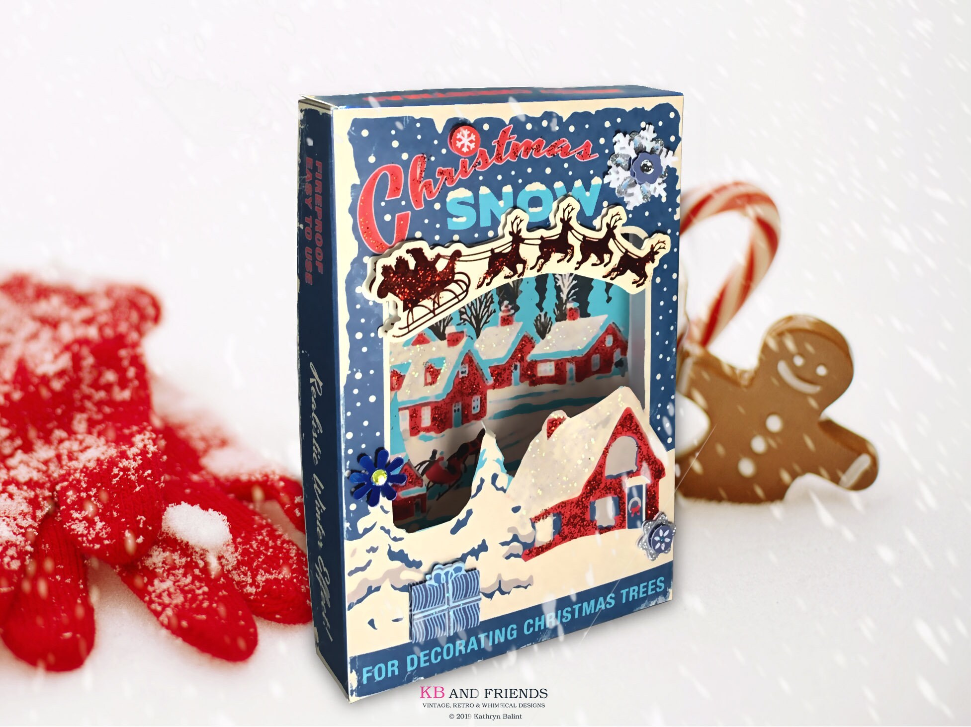 Retro Christmas Tree Snow Box / Printable 6 by 4 - Etsy