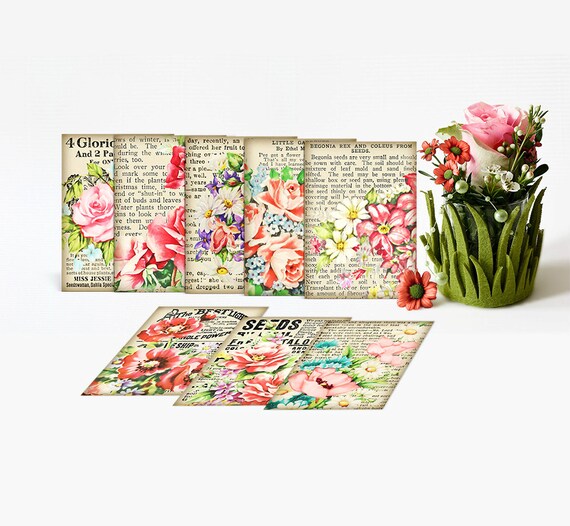 Vintage newspaper collage cards / printable cards, ATC ACEO / digital ...