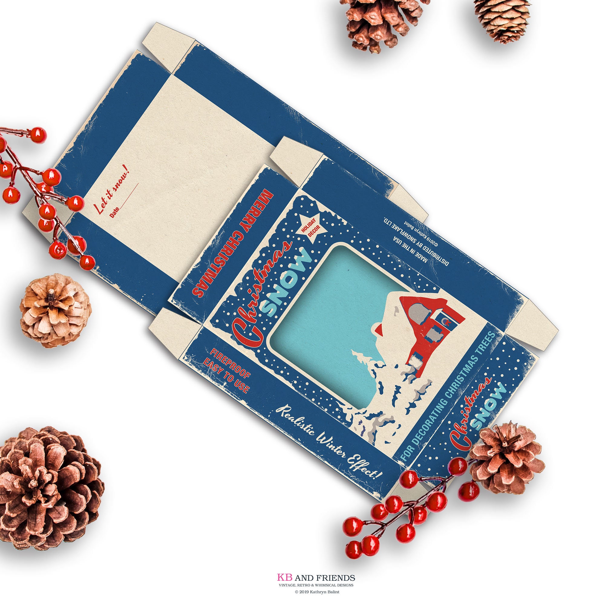 Retro Christmas Tree Snow Box / Printable 6 by 4 - Etsy