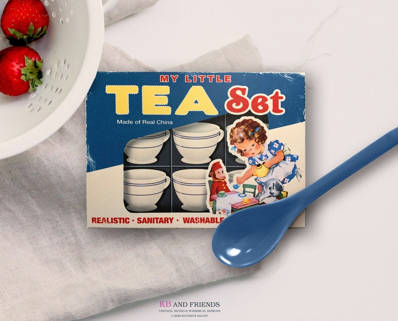 Printable Retro Style Toy Tea Set Box: DIY Gift, Candy, Diorama ...