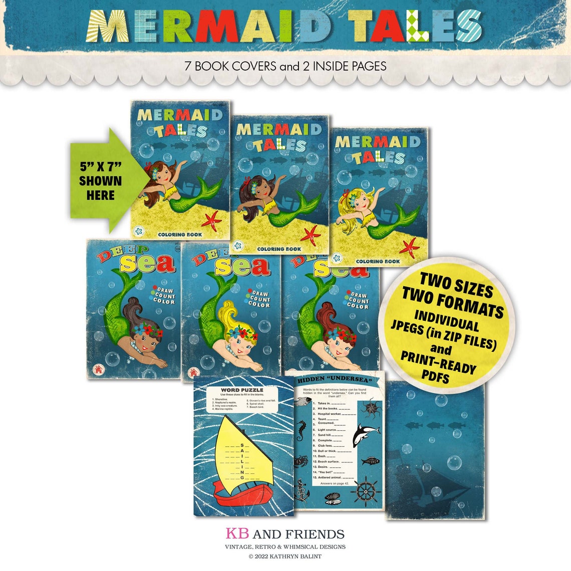 Retro Mermaid Tales Printable Book Covers and Pages for - Etsy