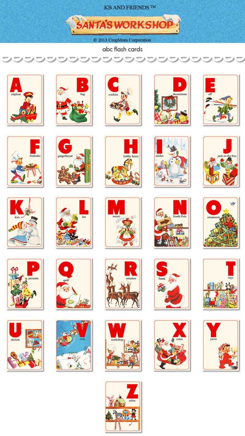 Vintage Style Christmas ABC Flashcards: Santa's Workshop Alphabet ...