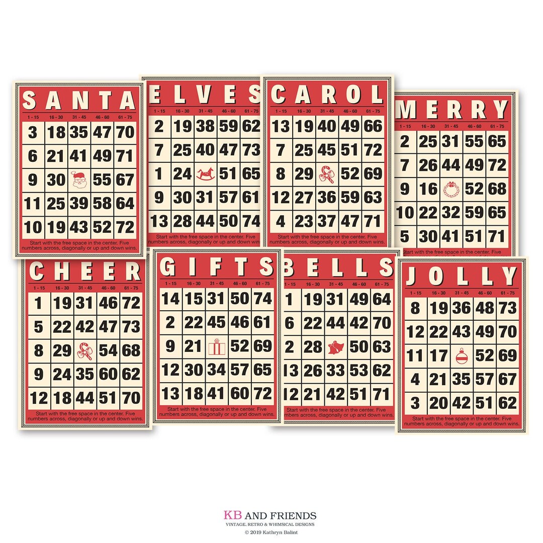 Digital Christmas Bingo Cards / 8 Decorative Red Tags for Crafts / Two ...