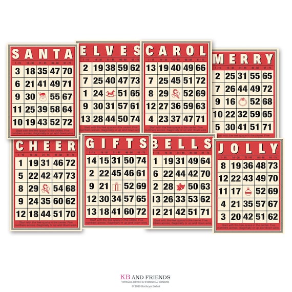 Digital Christmas Bingo Cards / 8 decorative red tags for crafts / two ...