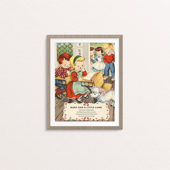 Digital Mary Had a Little Lamb nursery rhyme poster / 8" by 10 ...