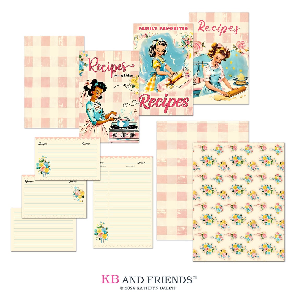 Vintage Kitchen Recipe Book Covers: Printable Recipe Cards (digital ...