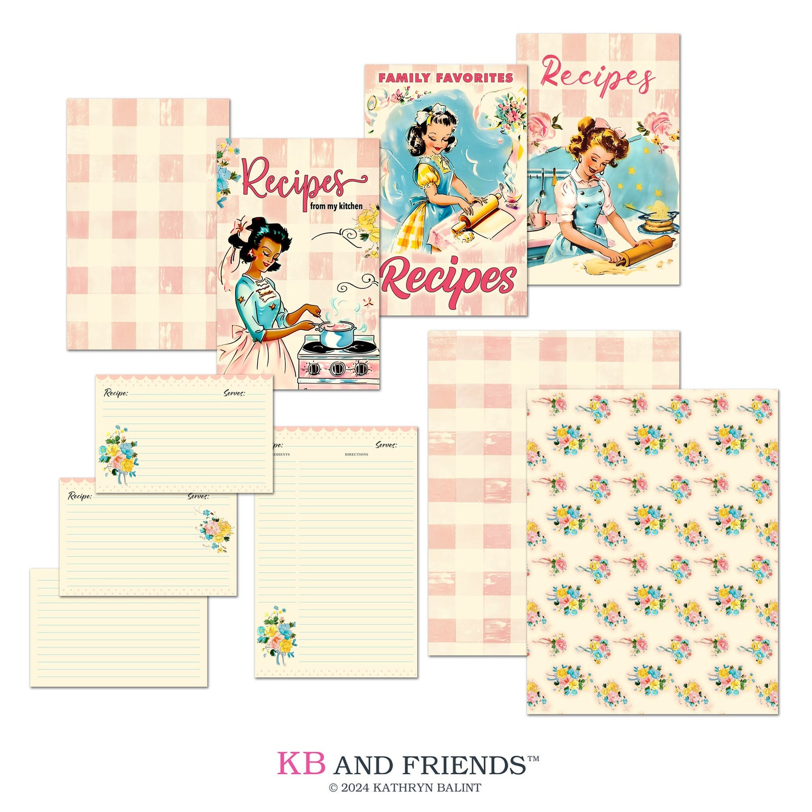 Vintage Kitchen Recipe Book Covers: Printable Recipe Cards (digital ...