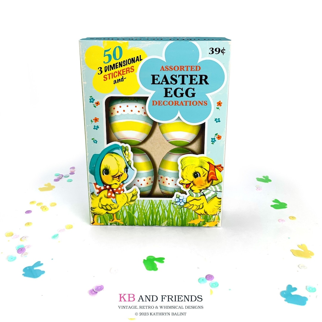 Printable Retro Style Assorted Easter Eggs Box With Chicks / 5" X 7" X ...