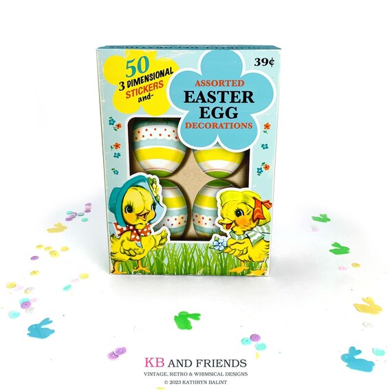 Printable Retro Style Assorted Easter Eggs Box with chicks / 5" X 7" X ...