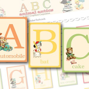 Digital Whimsical Retro Animal ABC Flash Cards / Alphabet Flashcards ...