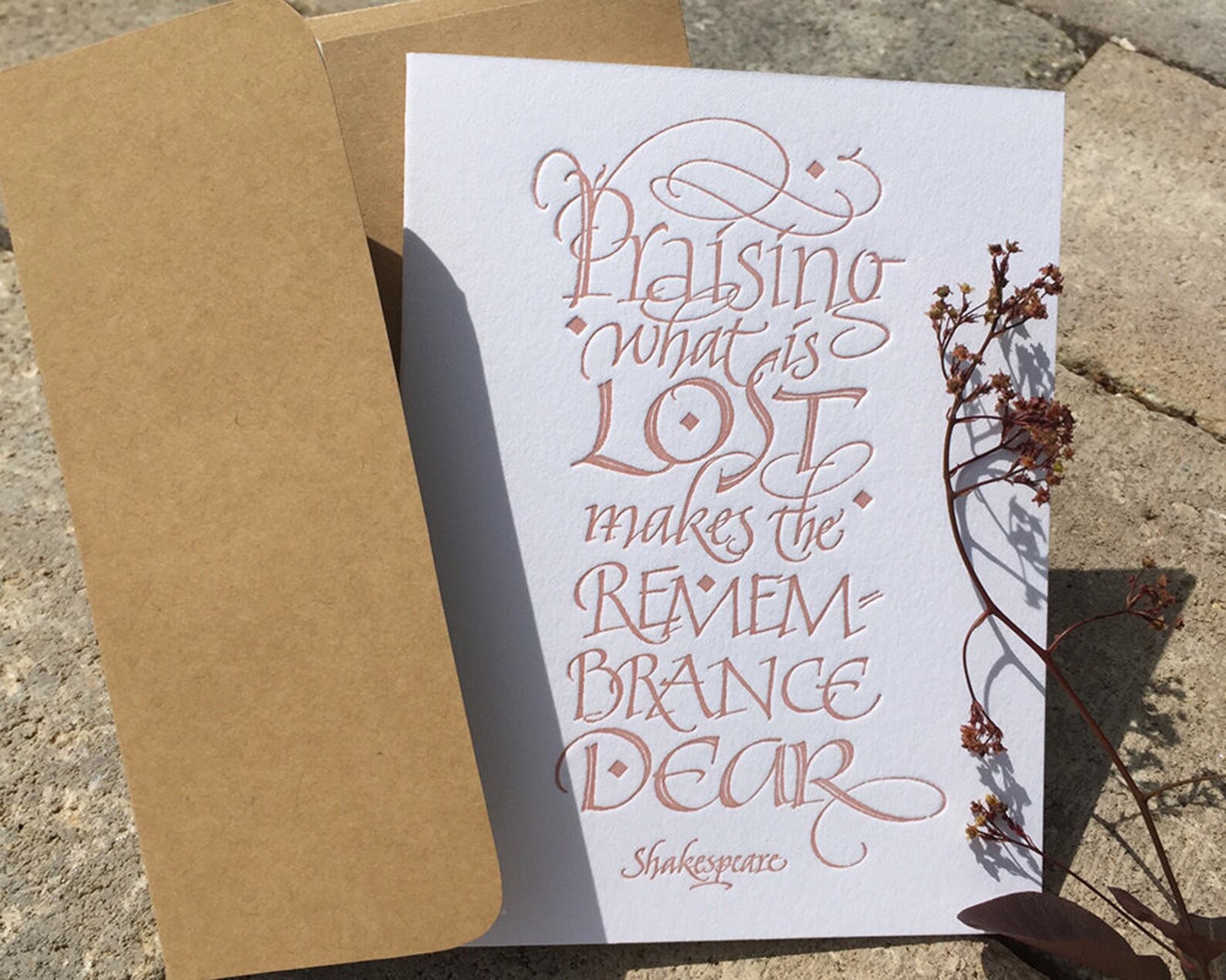 Sympathy Card letterpressed Calligraphy | Etsy