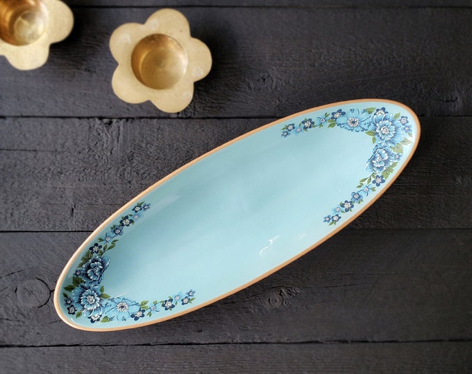 Azura Blue Floral Oval Pickle Dish Ceramic Ironware Relish Dish Vintage ...