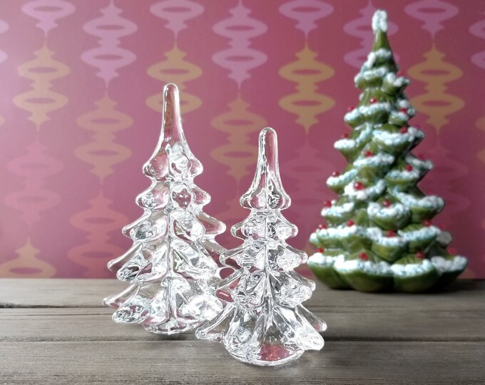 Pair Clear Glass Christmas Trees - Vintage - Etsy