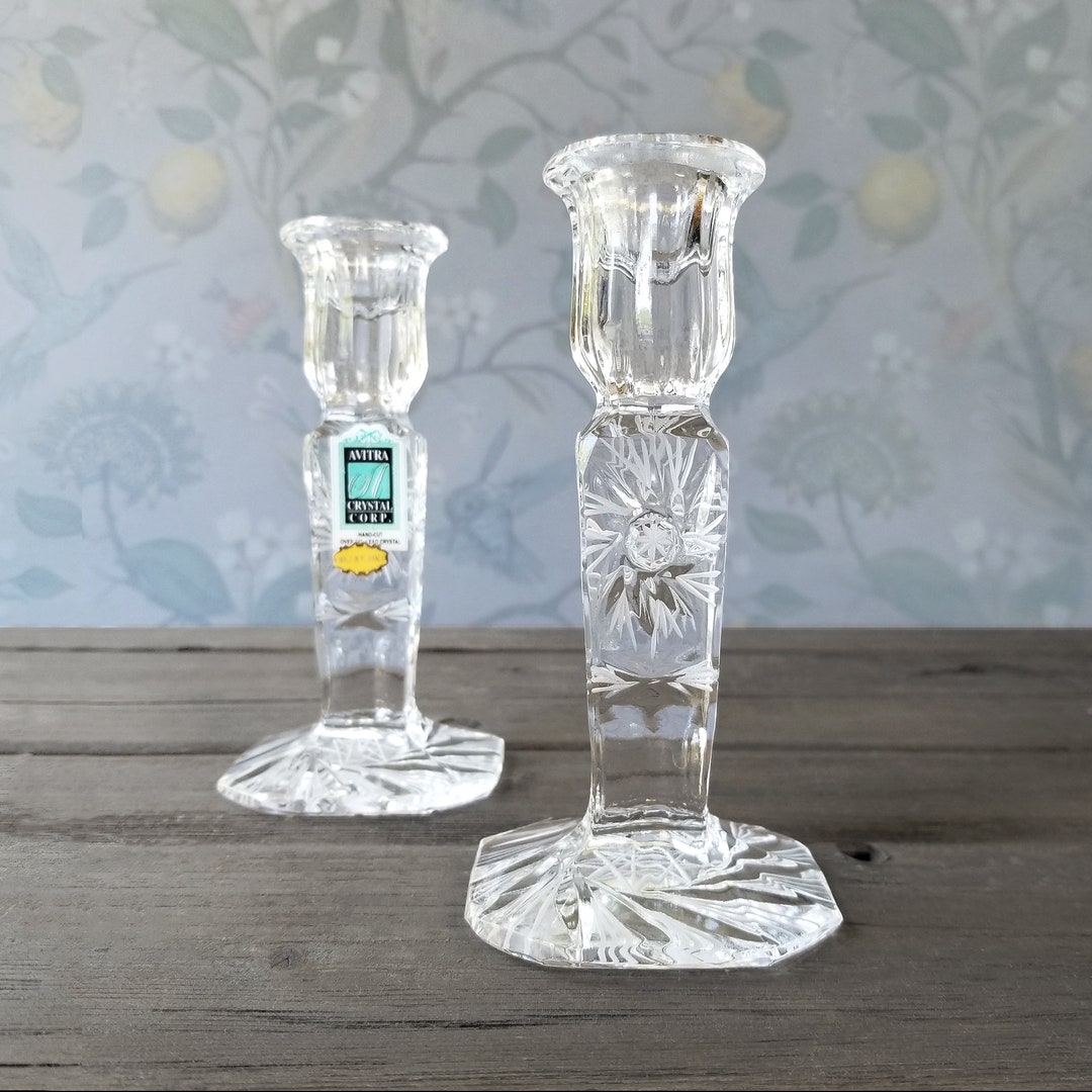 Avita Lead Crystal Candlesticks Hand-cut Vintage Taper - Etsy