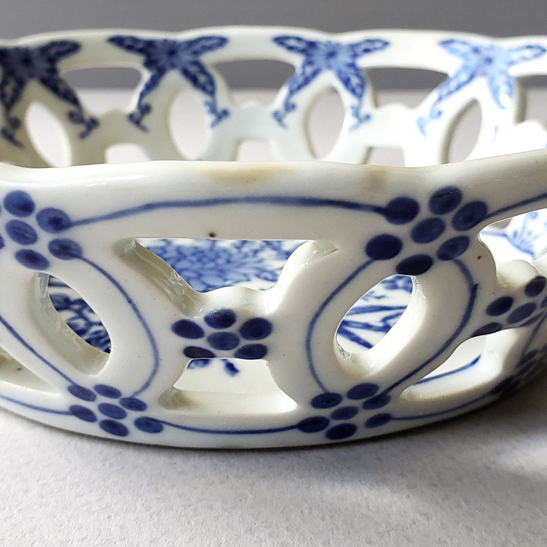 Reticulated Porcelain Bowl Blue Flowers & Birds Trinket - Etsy
