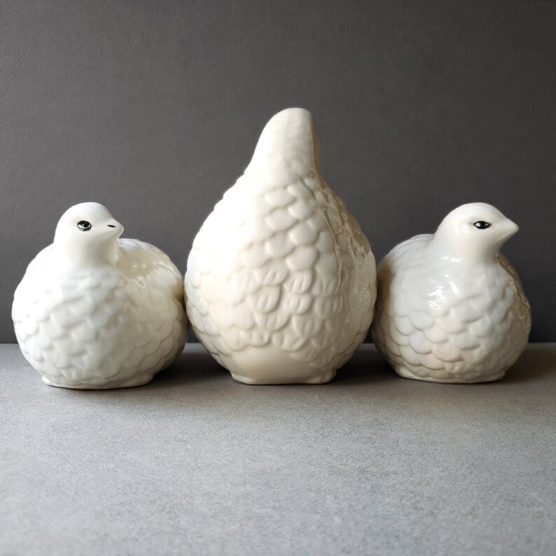 Ceramic Quail Family Cream Colored Vintage Partridge | Etsy