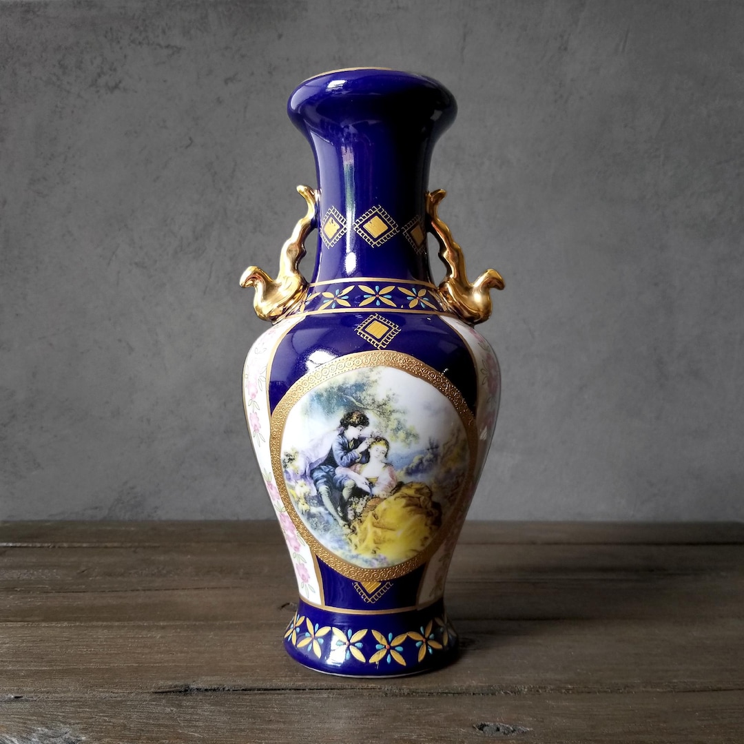 Venetian Lagoon Fine Porcelain Vase - Blue & Gold Porcelain - Courting ...