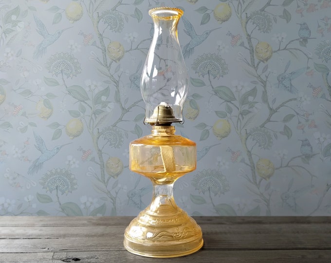 Large Glass Oil Lamp - Flashed Yellow Orange Kerosene Hurricane Lantern ...