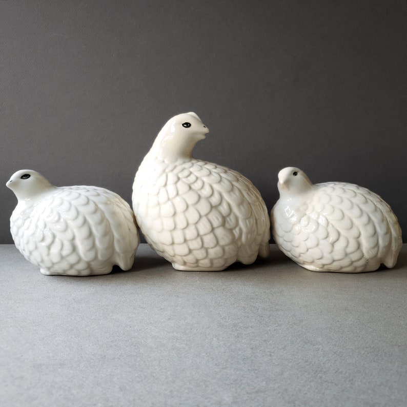 Ceramic Quail Family Cream Colored Vintage Partridge | Etsy