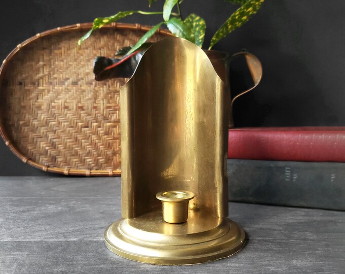 Brass Candlestick Holder With Handle & Reflector - Gold Taper Candle ...