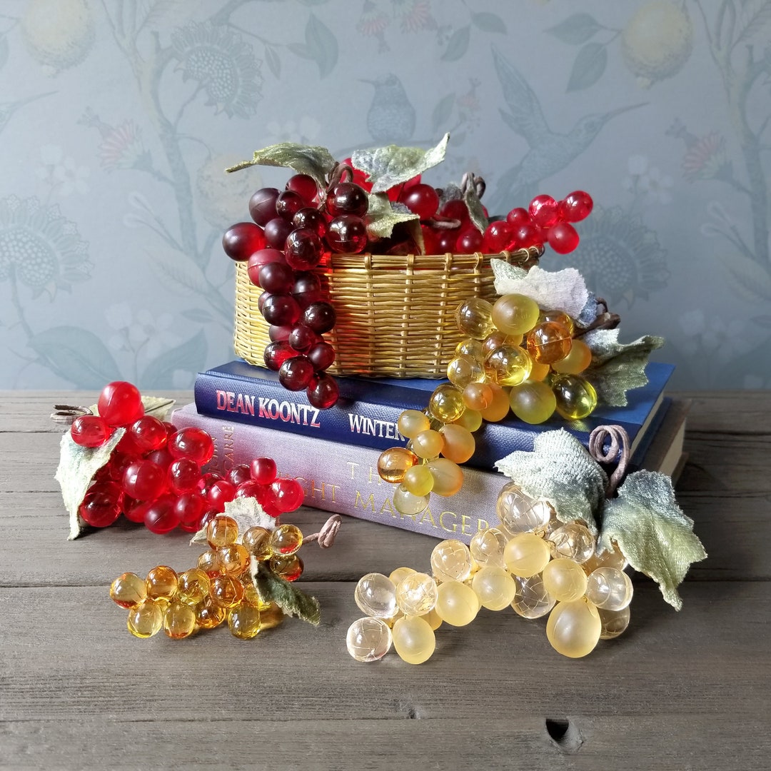 Assorted Small Lucite Acrylic Grape Clusters Bunch W/ Velvet Leaves ...