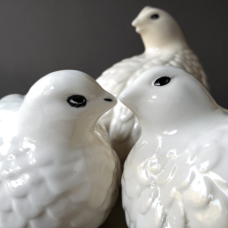 Ceramic Quail Family Cream Colored Vintage Partridge | Etsy