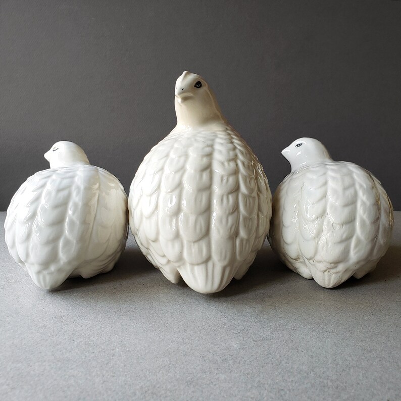 Ceramic Quail Family Cream Colored Vintage Partridge | Etsy