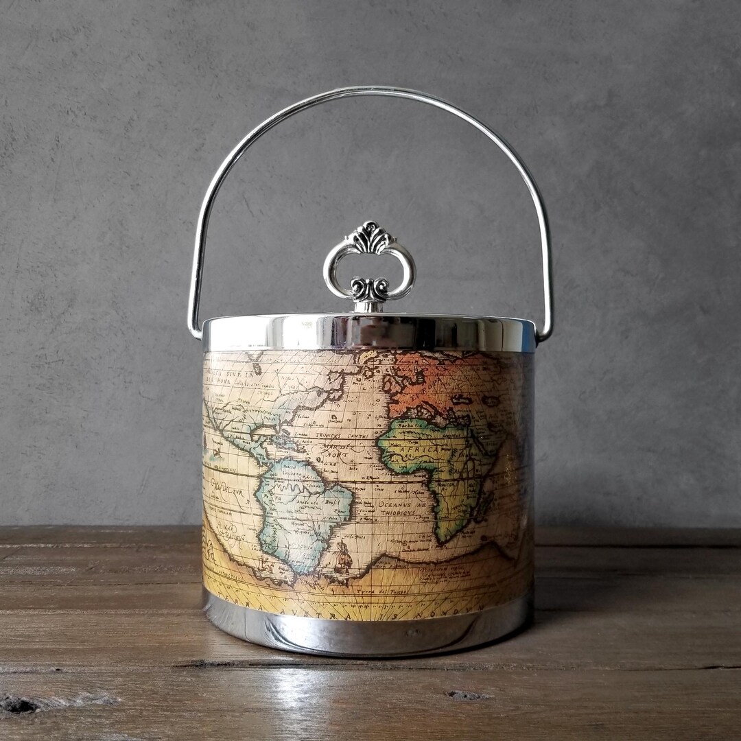 Silver World Map Ice Bucket - Typus Orbis Terrarum (image of the Globe ...