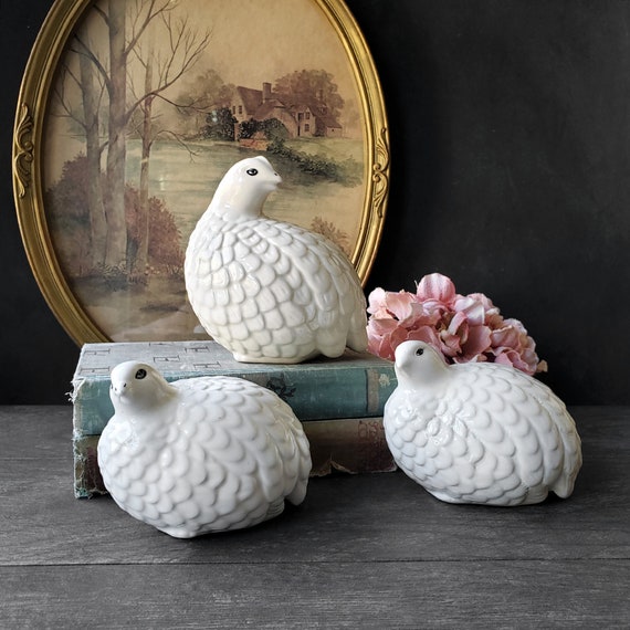 Ceramic Quail Family Cream Colored Vintage Partridge | Etsy