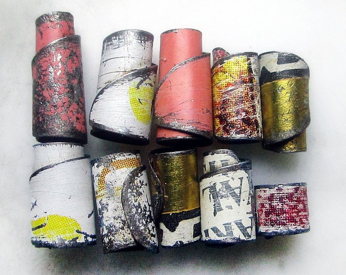 Handmade Tin Beads | 10 Rolled Tube Beads | Small Primitive Rustic ...