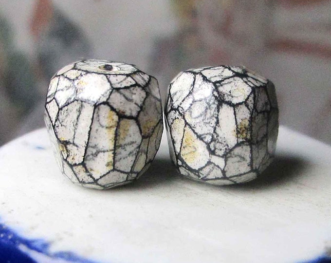 Handmade Polymer Clay Bead Set 2 Rustic Beads Primitive Faceted Rounded ...