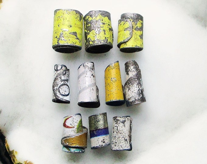 Handmade Tin Beads | 10 Rolled Tube Beads | Small Primitive Rustic ...