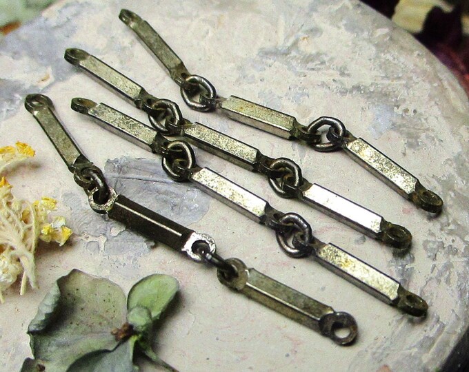 Vintage Metal Bar Link Chain Connectors 4 Oxidized Rustic Gold Tone Bar ...