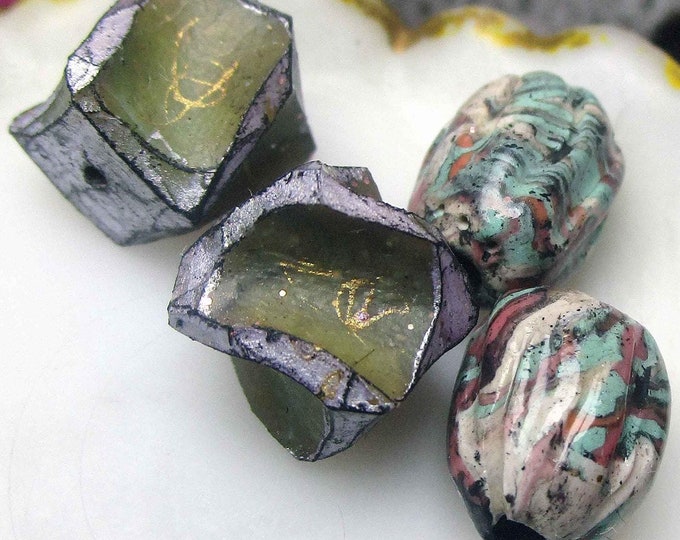 Polymer Clay Bead Set 2 Rustic Pairs Primitive Twisted Cubes & Fluted ...