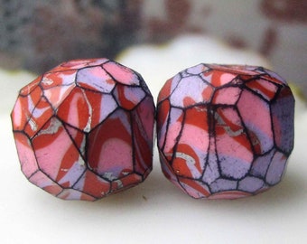 Faceted Polymer Clay Bead Pair 2 Rustic Faceted Blockish Rounds ...
