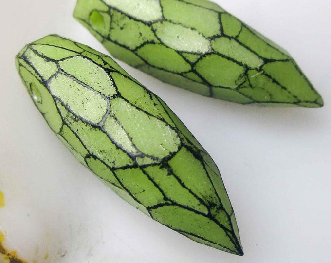 Faceted Polymer Clay Bead Pair - 2 Rustic Faceted Iridescent Spike ...