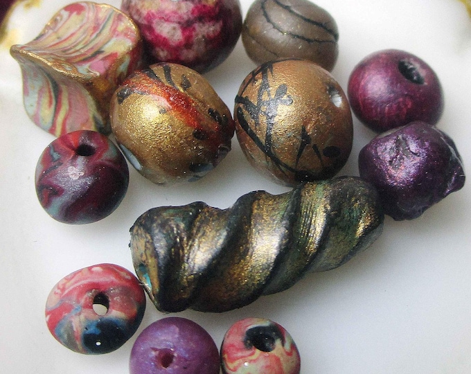 Handmade Polymer Clay Beads - 8 Rustic Beads - Mixed Chunky Primitives ...
